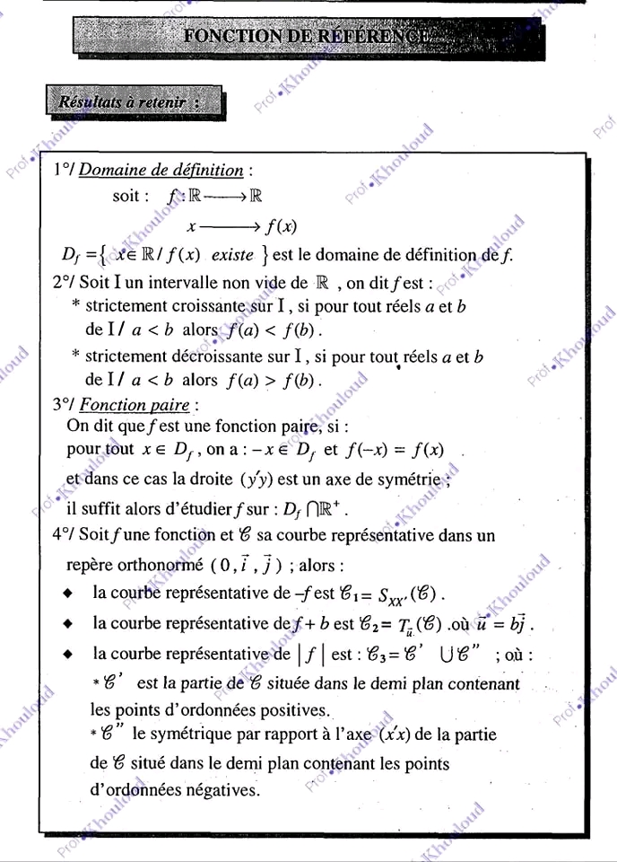2 ème Sciences Math Resumé fonctions de référence