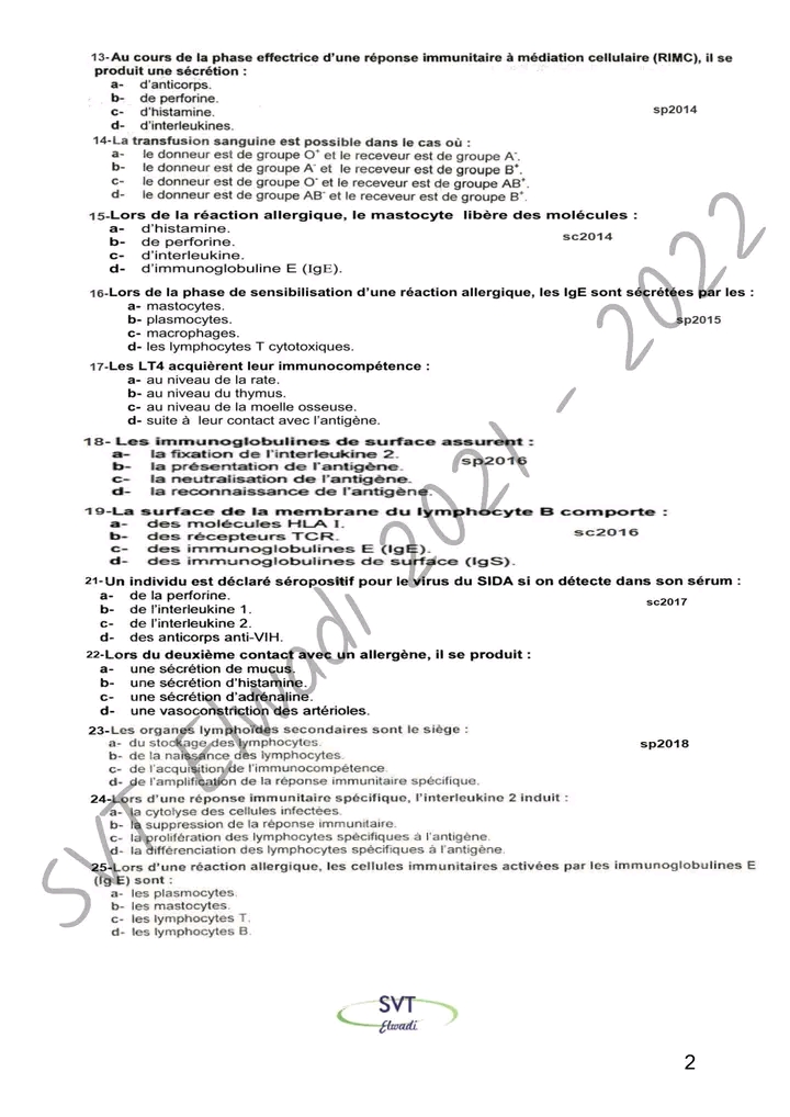 Bac Sc expérimentales Sciences SVT-concours Bac