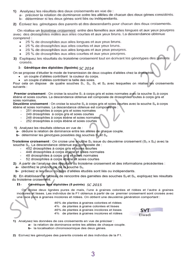 Bac Sc expérimentales Sciences SVT Sujets du bac corrigés: Thème Dihybridisme.