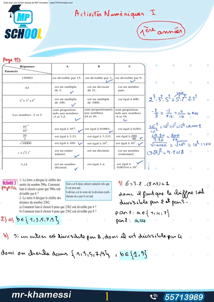 1ère année secondaire Math 1ère année