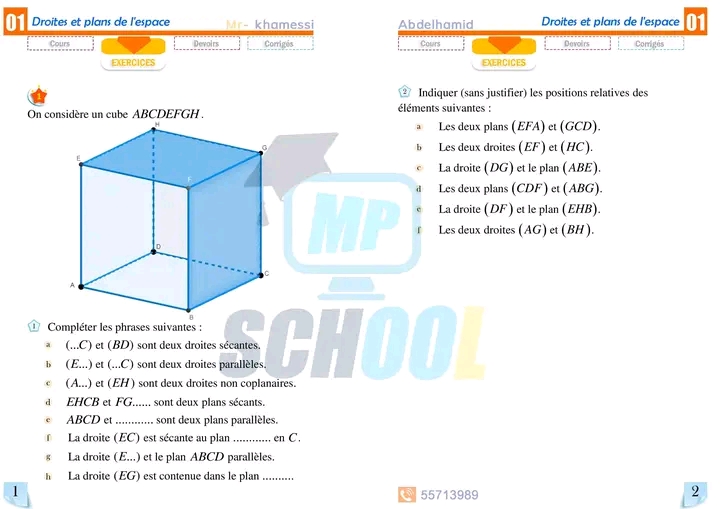 2 ème Sciences Math-DROITES ET PLANS DE L’ESPACE