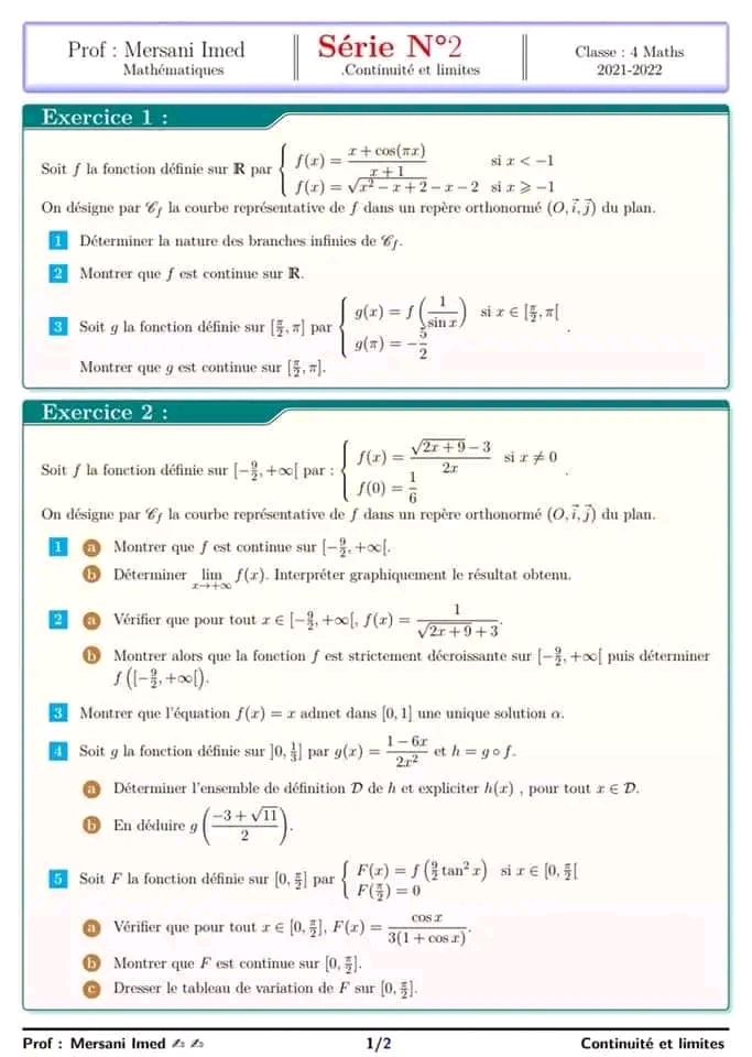 Bac math Math Série N°2