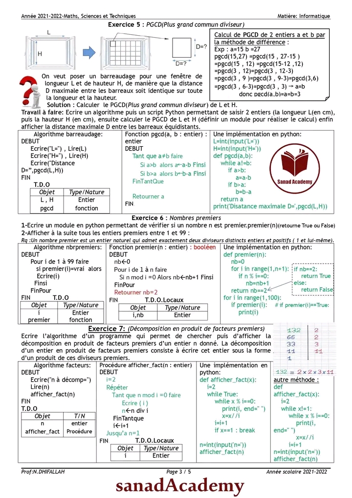 Bac Sc de l'informatique Algorithme et programmation من احسن الملخصات في الاعلامية python w ...