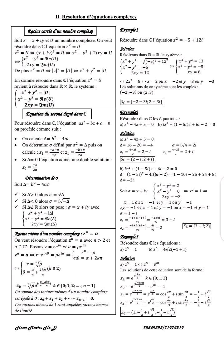 Bac Sc expérimentales Math LES NOMBRES COMPLEXES