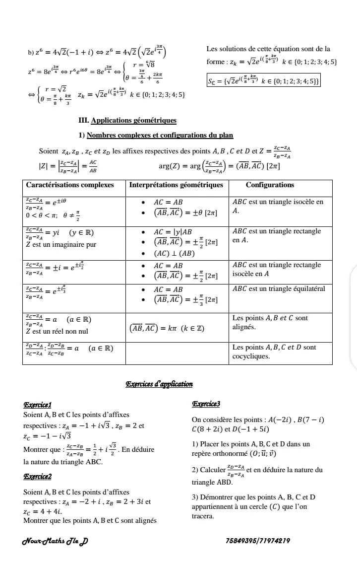 Bac Sc expérimentales Math LES NOMBRES COMPLEXES