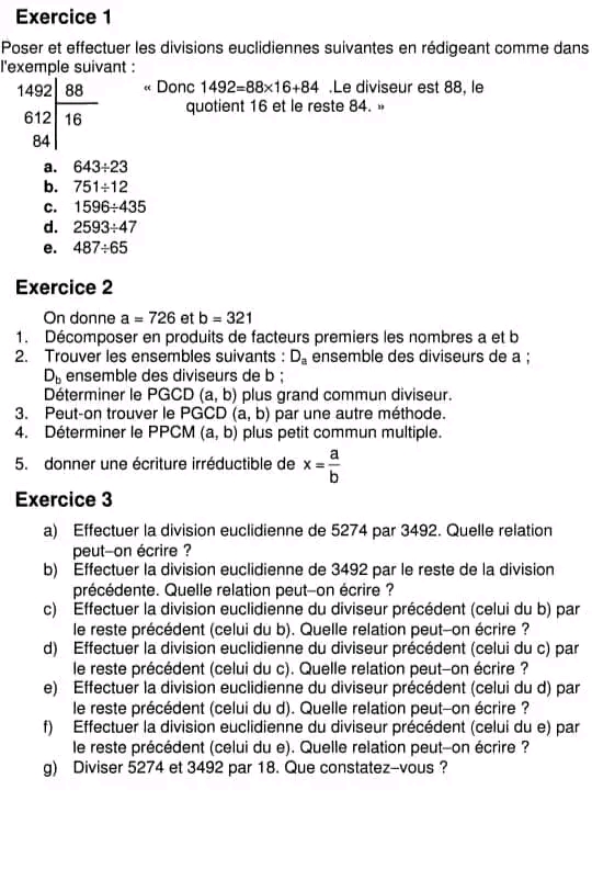 1ère année secondaire Math série d'exercice concernant Activités ...