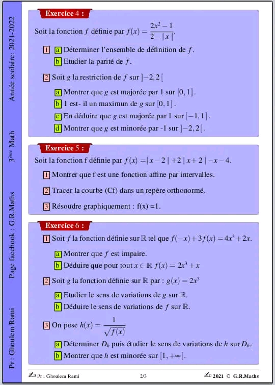 3 ème Sc expérimentales Math Série n°1 Généralités sur les fonctions 3ème Maths et 3ème
