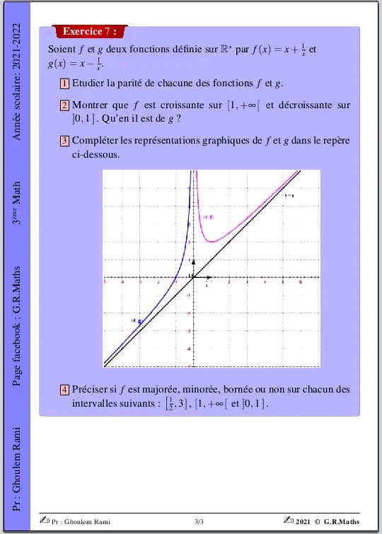 3 ème Sc expérimentales Math Série n°1 Généralités sur les fonctions ...