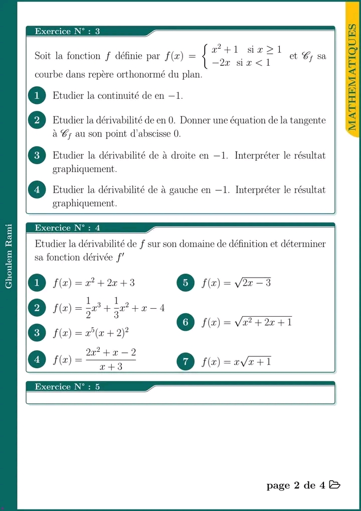 3 ème économie et gestion Math Chapitre : dérivation 3ème Eco