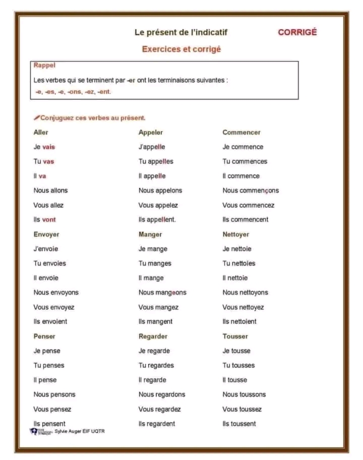 7ème-السابعة أساسي Français 7ème année exercices de conjugaison pour ...