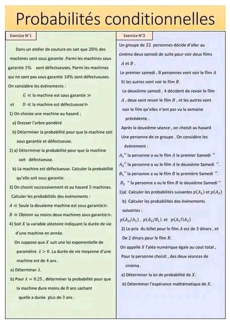 Bac math Math Des exercices de probabilité conditionnelle