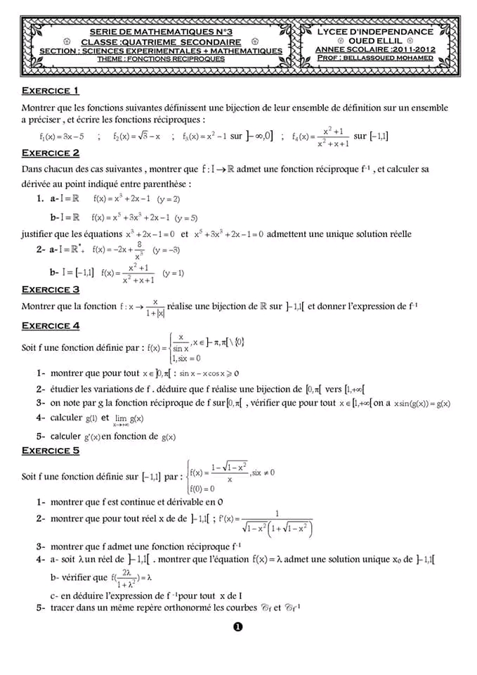 Bac Sc expérimentales Math 4ème Sciences Une correction de 4 exercices ...