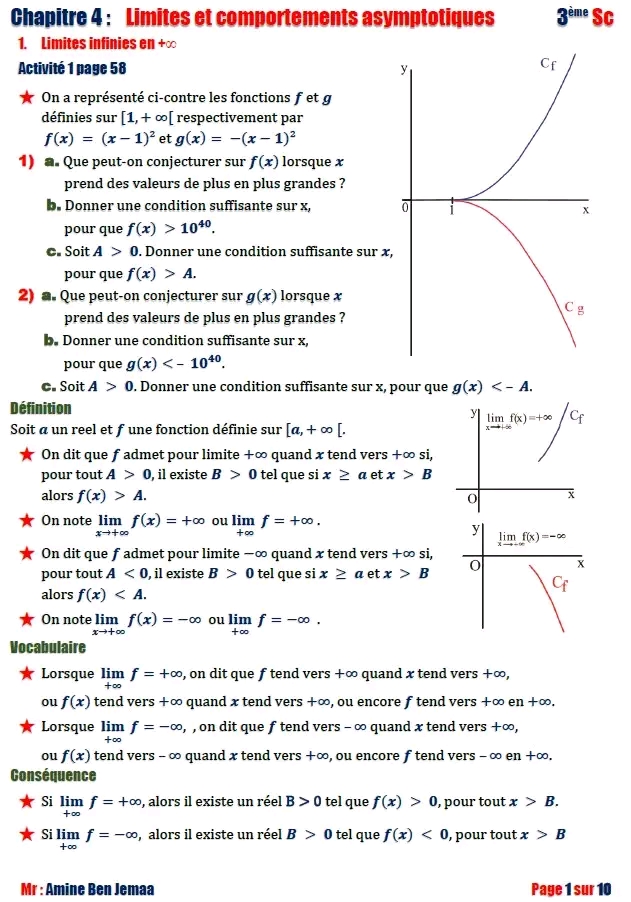 3 ème Mathématiques Math Chapitre 4 : Limites et comportements ...