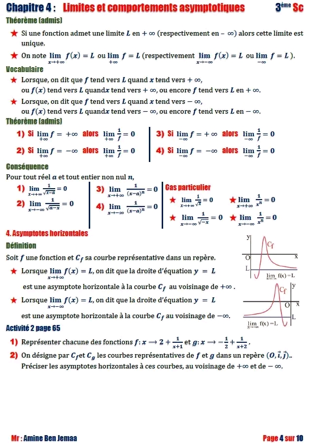 3 ème Mathématiques Math Chapitre 4 : Limites et comportements ...
