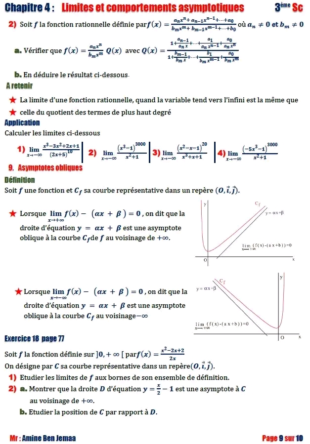 3 ème Mathématiques Math Chapitre 4 : Limites et comportements ...