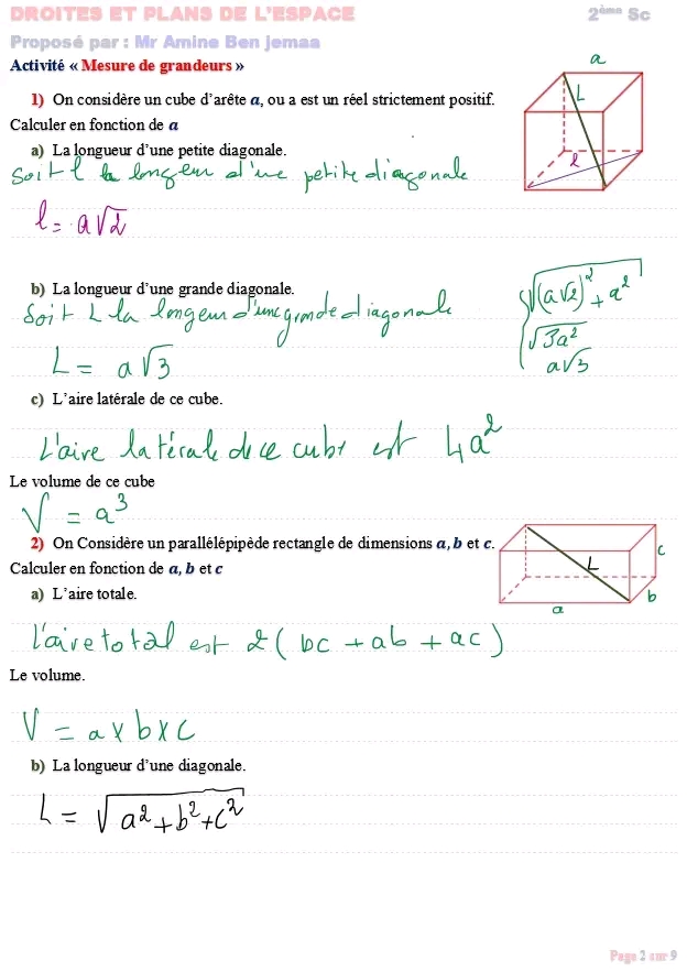 2 ème Sciences Math-DROITES ET PLANS DE L’ESPACE