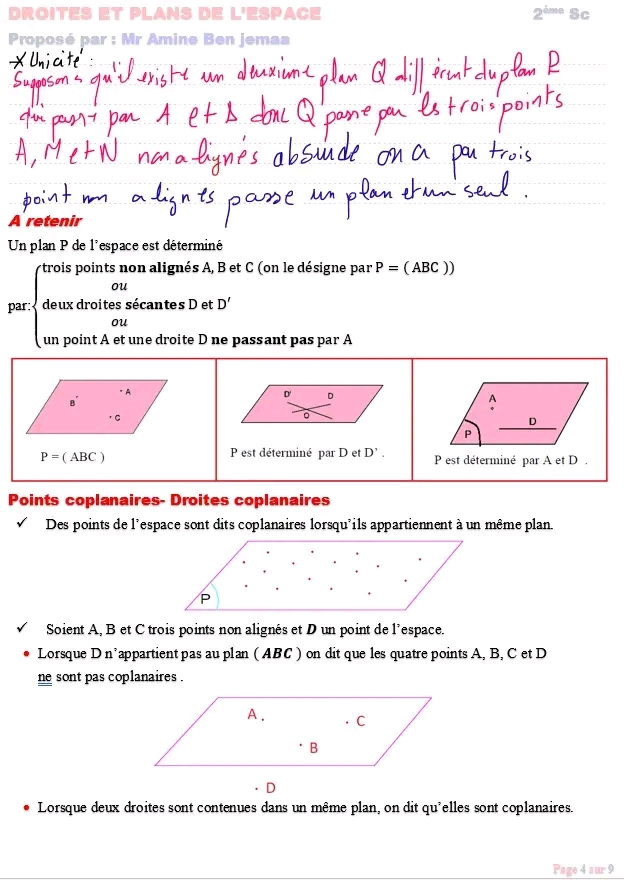2 ème Sciences Math-DROITES ET PLANS DE L’ESPACE