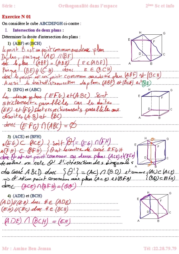 2 ème Sciences Math Orthogonalité dans l’espace 2ème