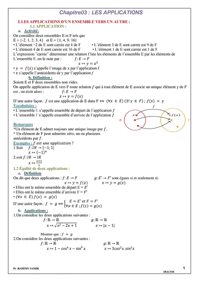 Bac math Math 💥Cours applications ️Niveau 1bac sm