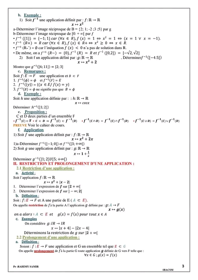 Bac math Math 💥Cours applications ️Niveau 1bac sm
