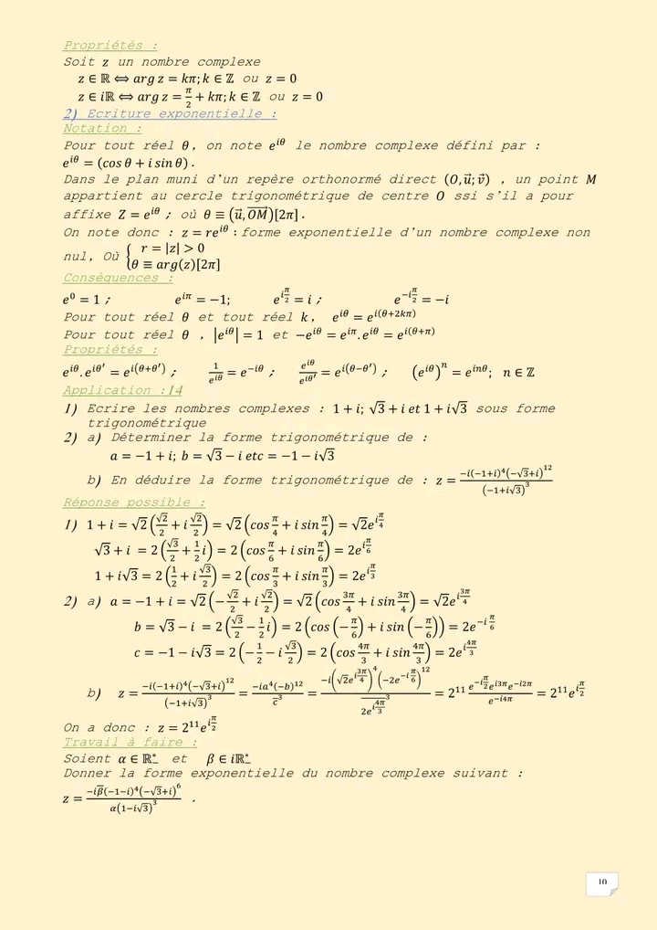 Bac math Math Cours complet (Nombres complexes) 4 ème Maths-Sciences