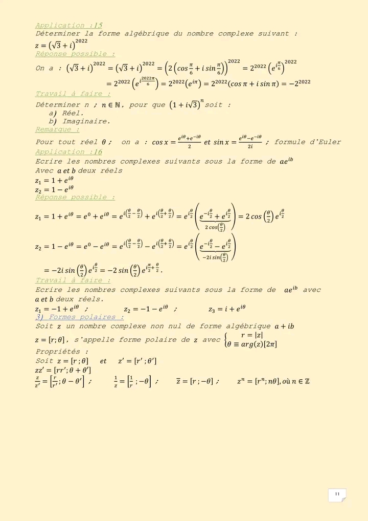 Bac math Math Cours complet (Nombres complexes) 4 ème Maths-Sciences