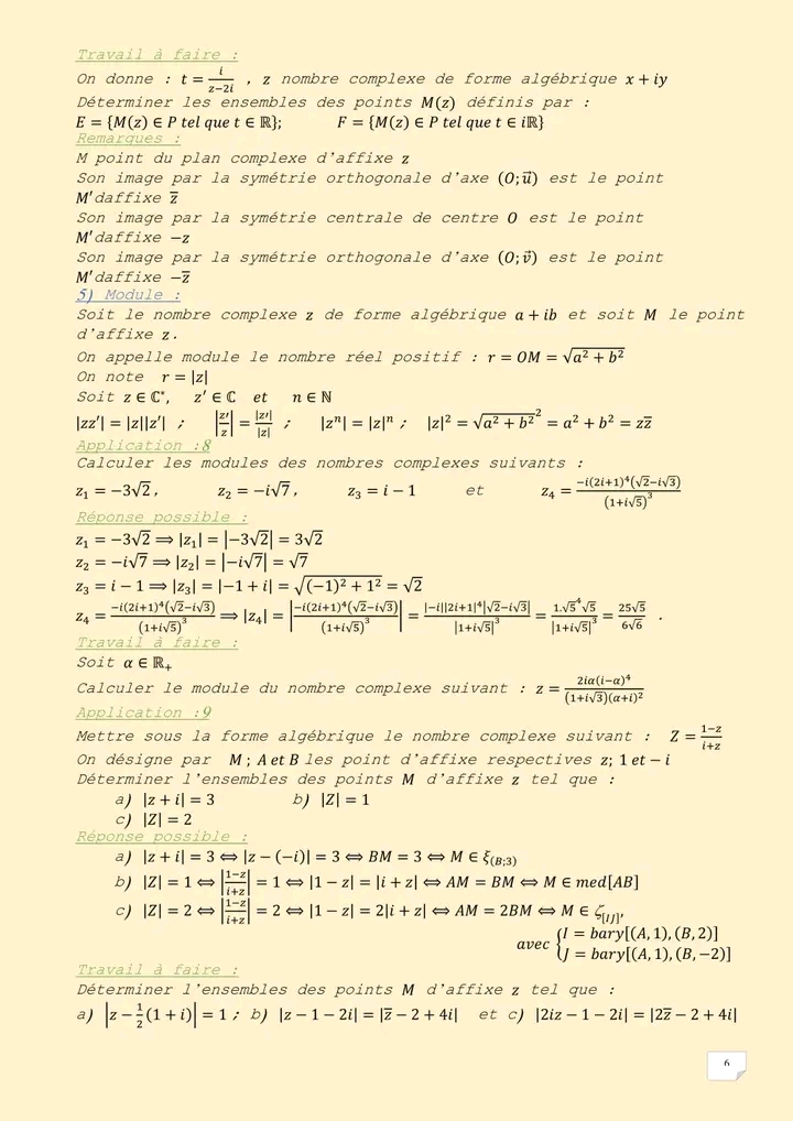 Bac math Math Cours complet (Nombres complexes) 4 ème Maths-Sciences