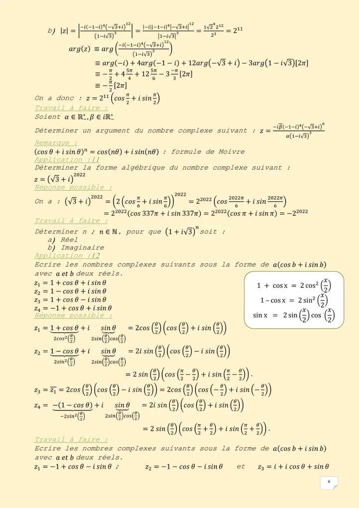 Bac math Math Cours complet (Nombres complexes) 4 ème Maths-Sciences