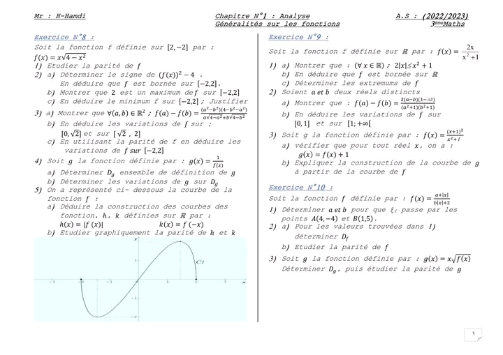 3 ème Mathématiques Math-GÉNÉRALITÉS SUR LES FONCTIONS