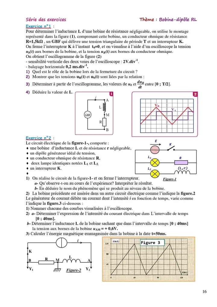 Bac math Physique COURS BOBINE DIPOLE RL , Bac