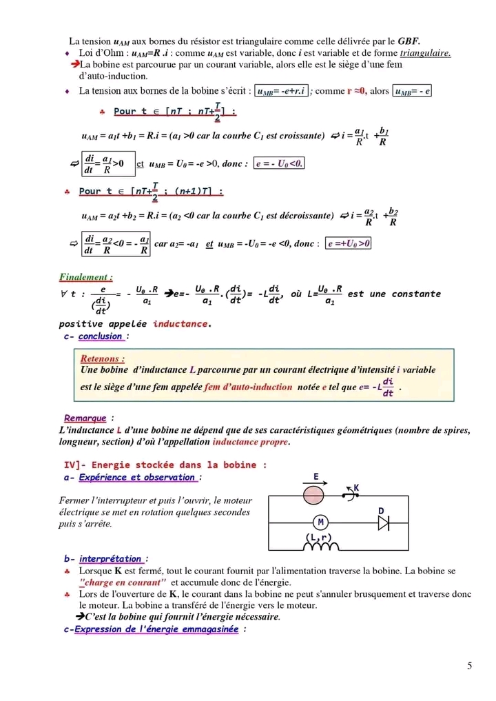 Bac math Physique COURS BOBINE DIPOLE RL , Bac