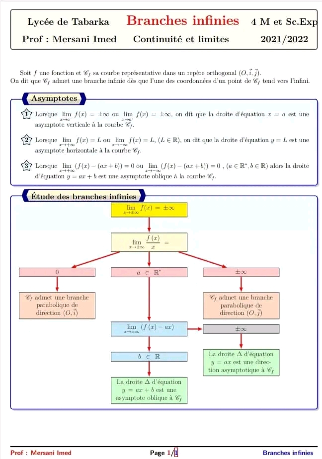 Bac math Math Branches infinies