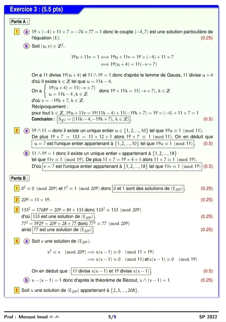 Bac math Math Session principale 2022 Bac maths Corrigé et barème