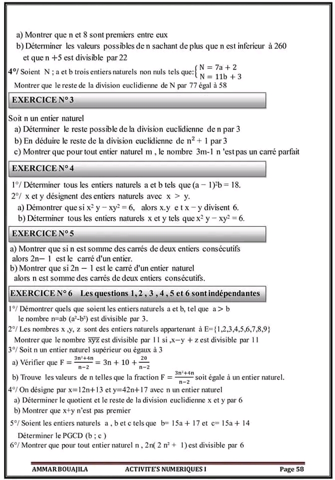 1ère année secondaire Math Activité numérique 1 1er année secondaire ...