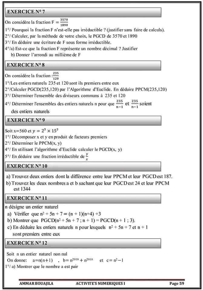 1ère année secondaire Math Activité numérique 1 1er année secondaire ...