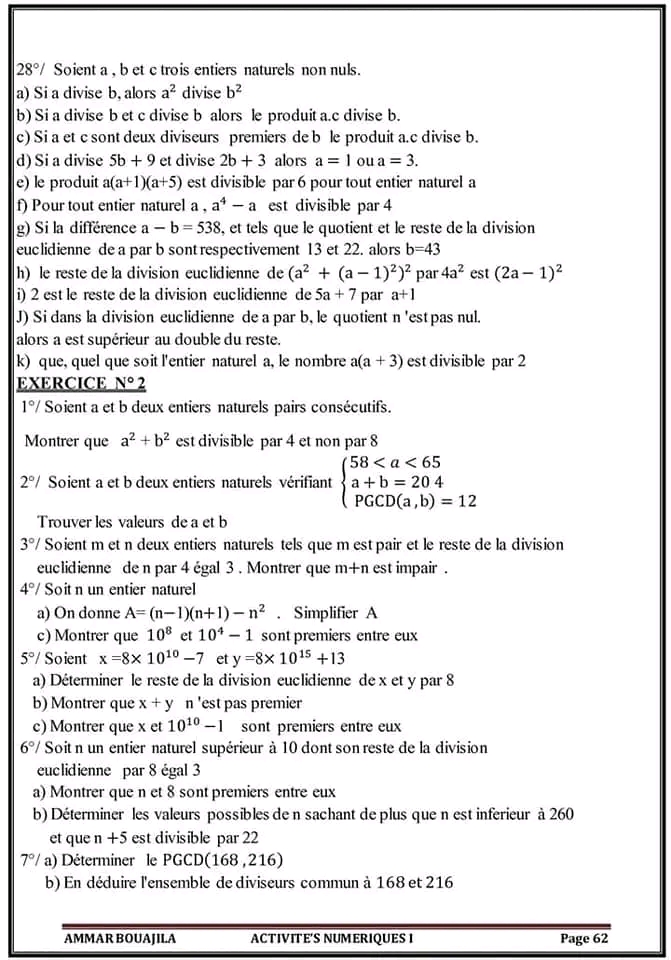 1ère année secondaire Math Activité numérique 1 1er année secondaire ...