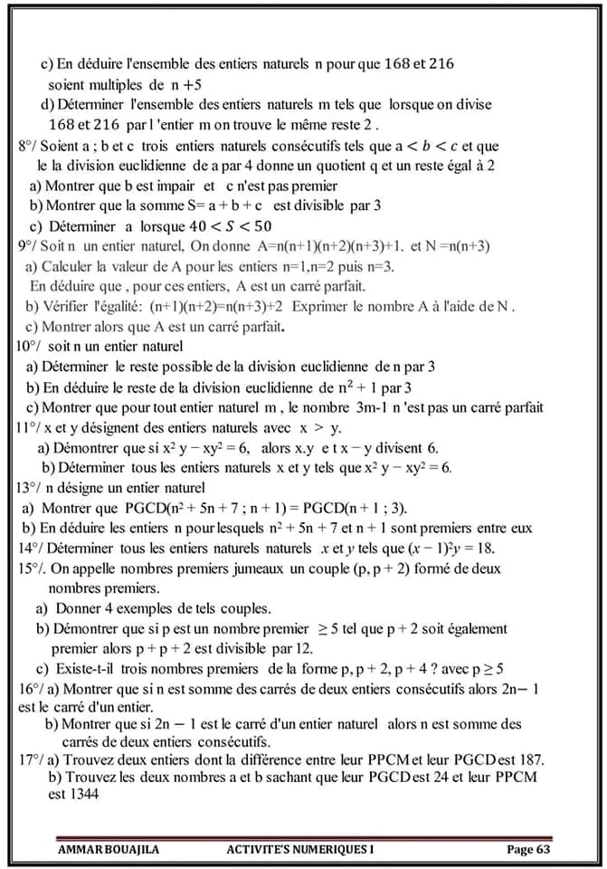 1ère année secondaire Math Activité numérique 1 1er année secondaire ...