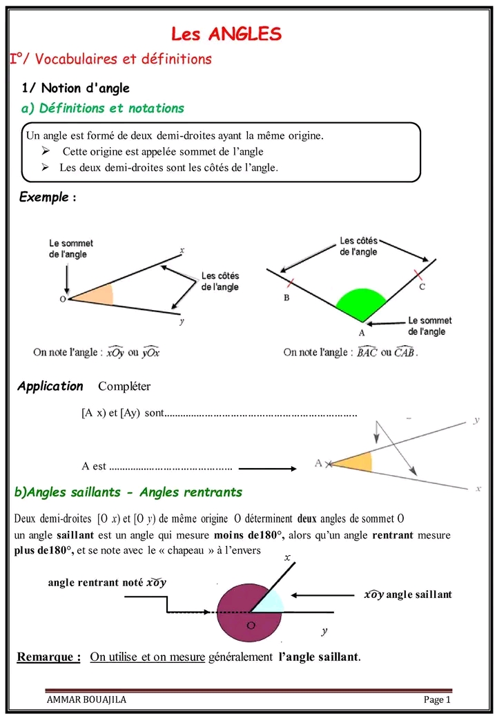 1ère année secondaire Math-Angles