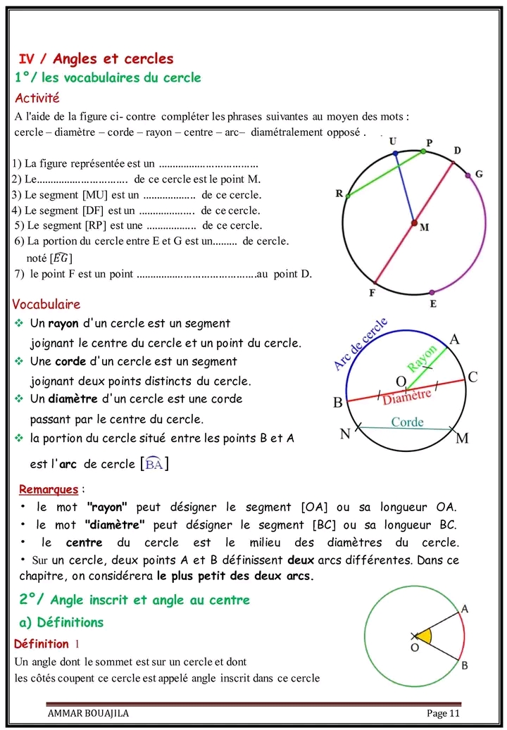 1ère année secondaire Math les angles cours complet