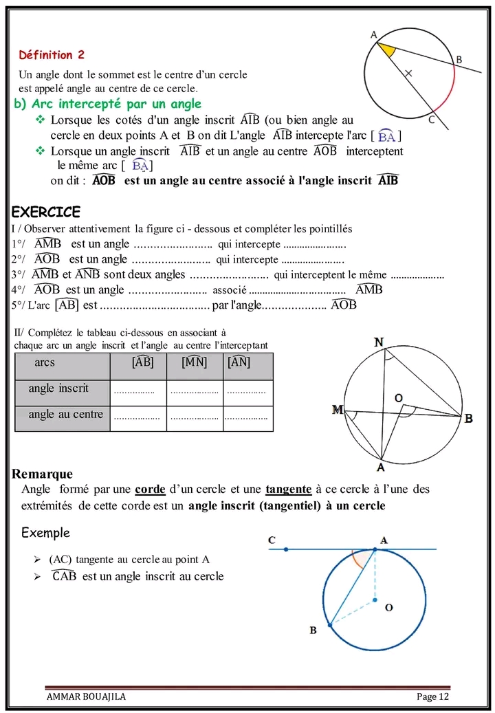 1ère année secondaire Math les angles cours complet