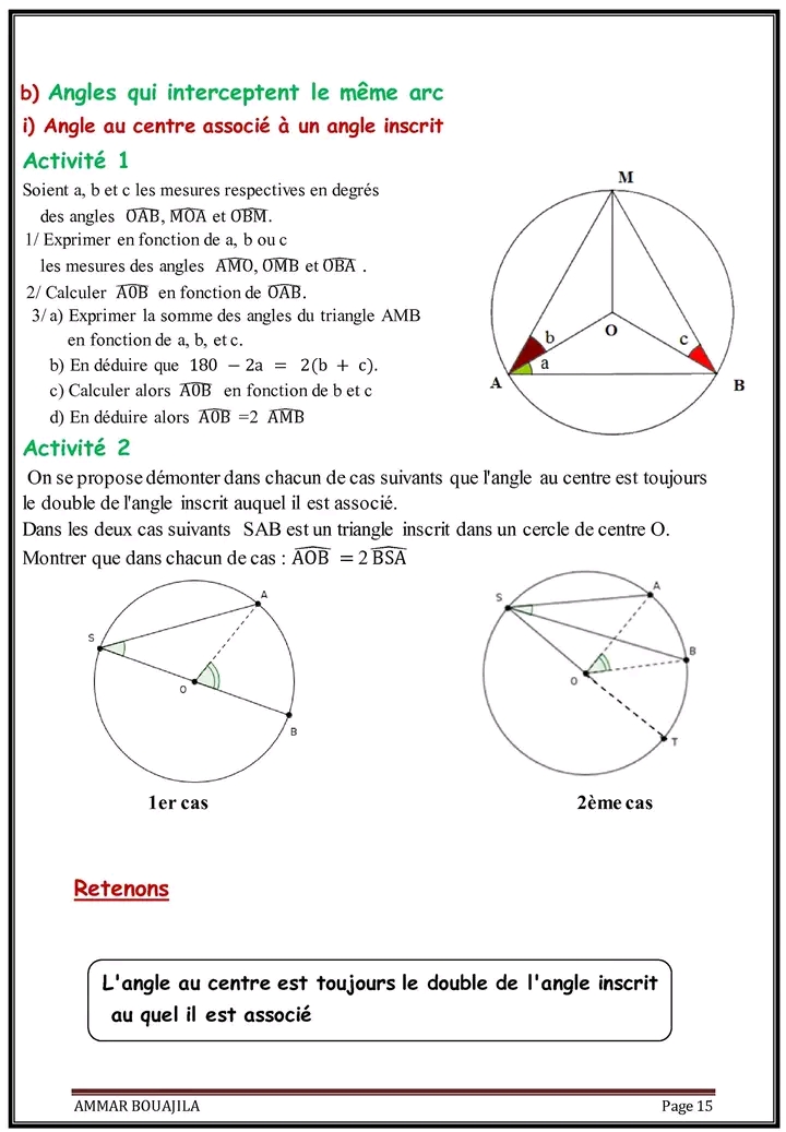1ère année secondaire Math les angles cours complet