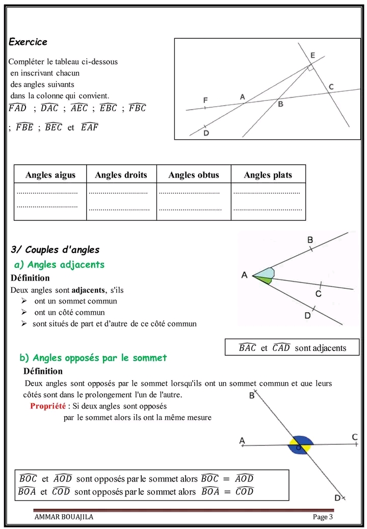 1ère année secondaire Math-Angles