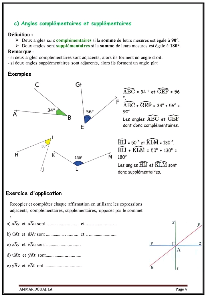 1ère année secondaire Math-Angles