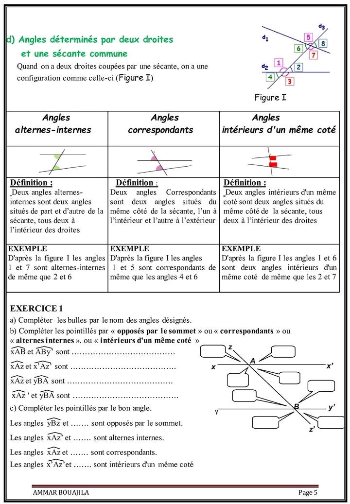 1ère année secondaire Math les angles cours complet