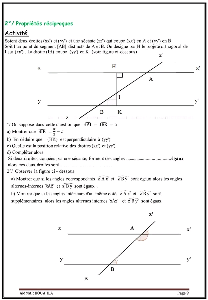 1ère année secondaire Math les angles cours complet