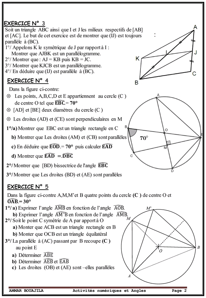 1ère année secondaire Math Serie N°2 parallelogramme numerique angles