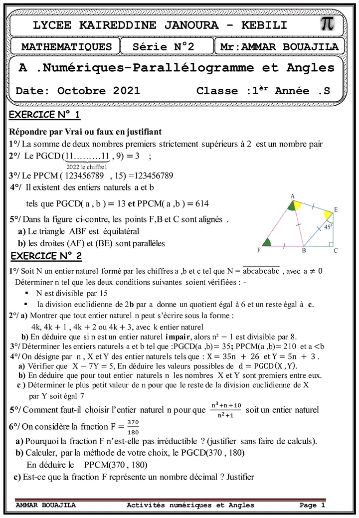 1ère année secondaire Math-Angles