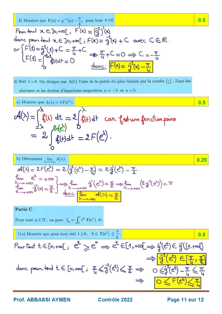 Bac math Math Une correction Contrôle 2022 section mathématique Prof : ABBASSI AYMEN