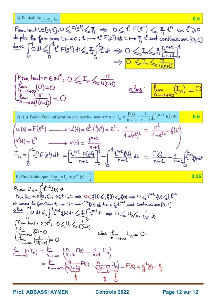 Bac math Math Une correction Contrôle 2022 section mathématique Prof : ABBASSI AYMEN
