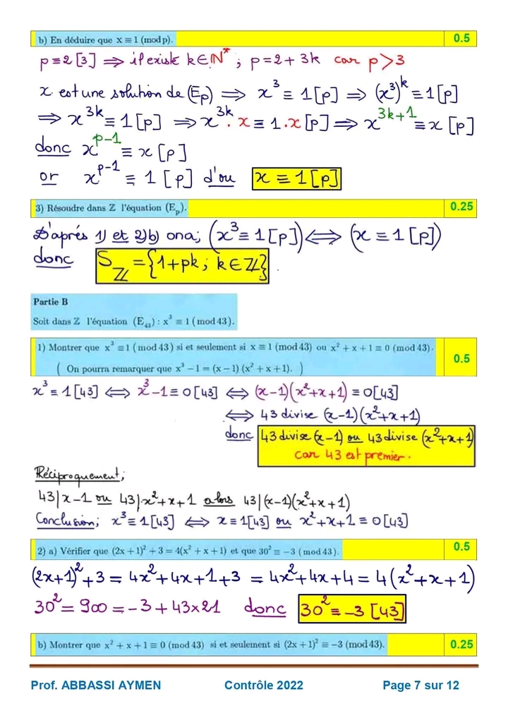 Bac math Math Une correction Contrôle 2022 section mathématique Prof : ABBASSI AYMEN
